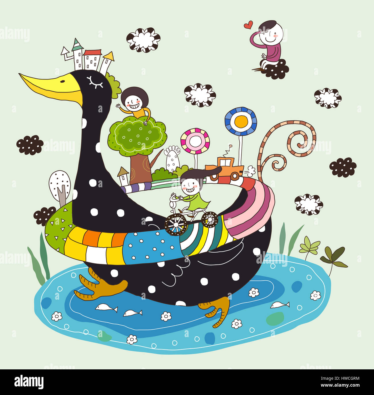 Illustration children playing pond hi-res stock photography and images ...