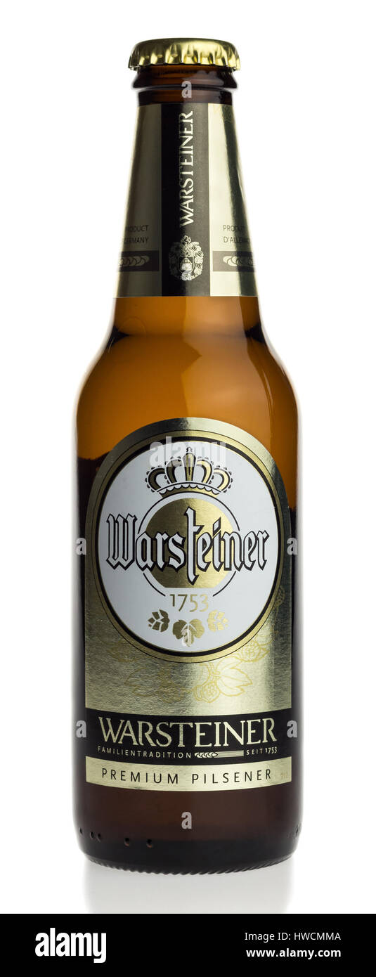 Bottle of German Warsteiner beer isolated on a white background Stock ...