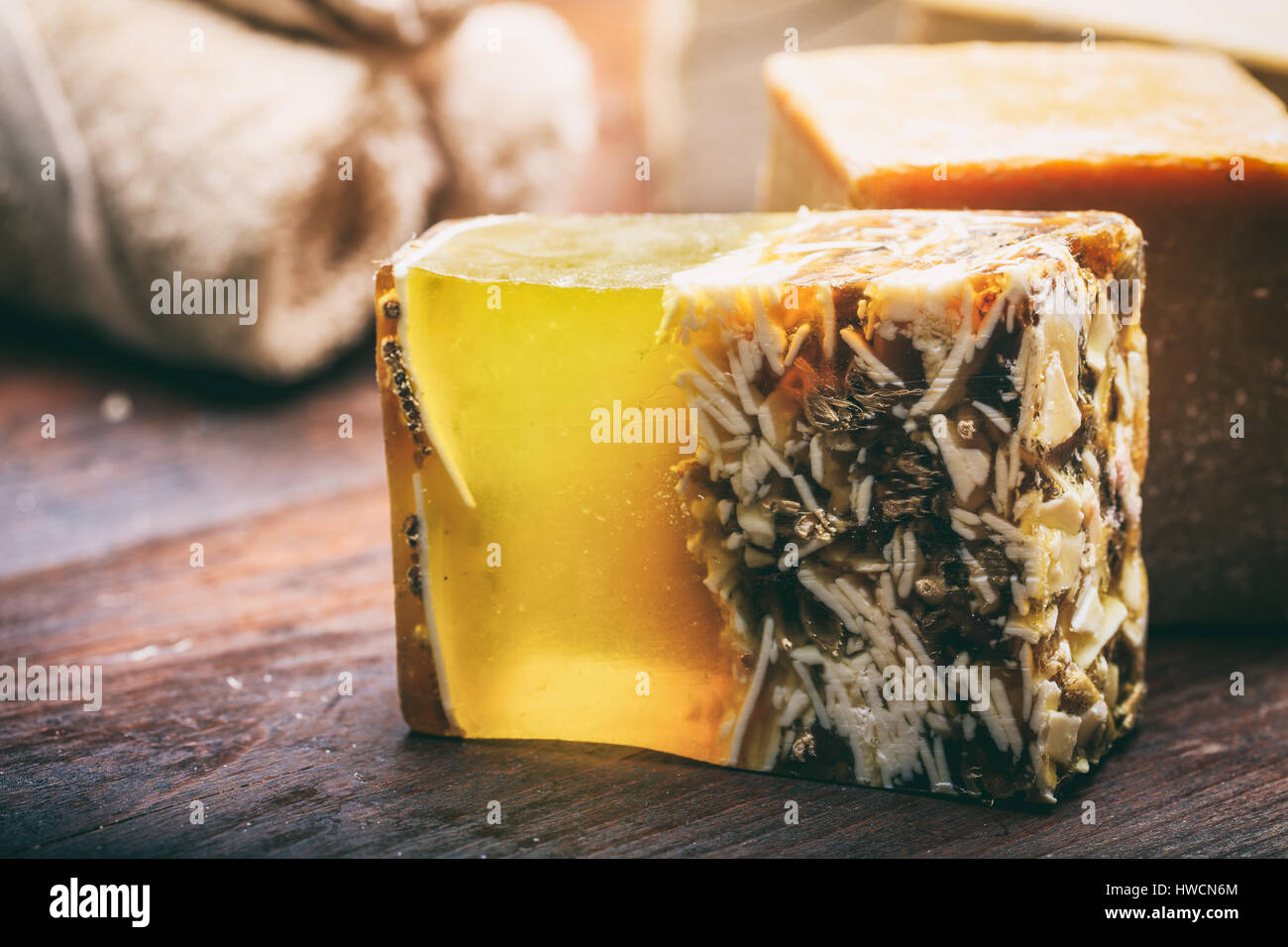 Natural handmade soap bar on wooden background Stock Photo - Alamy