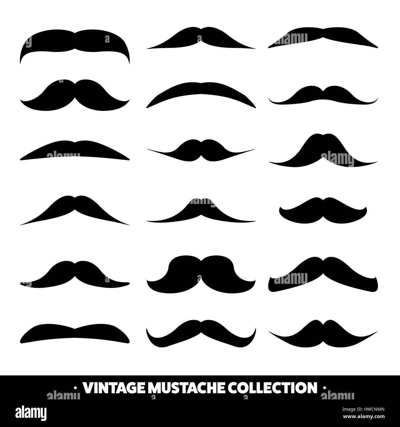 Mustache isolated on white. Black vector vintage moustache. Facial hair ...