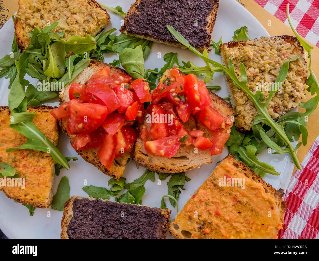 Typical Crostini Tuscany in a restaurant in Italy, Typische Crostini ...