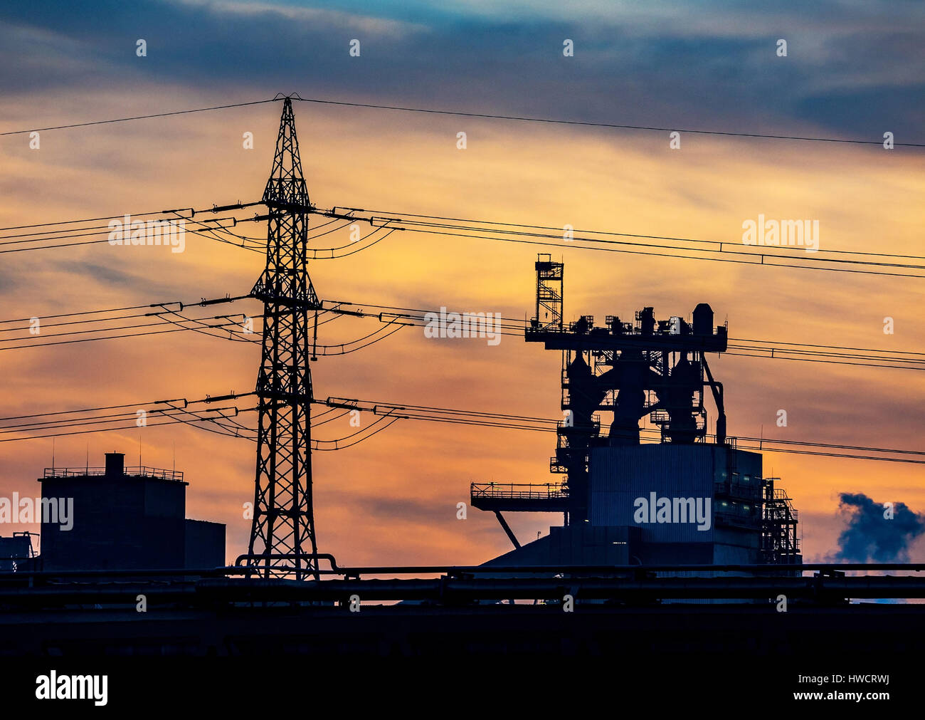 Austria, Linz, industry in the evening mood. Blast furnace VOEST. Steel ...