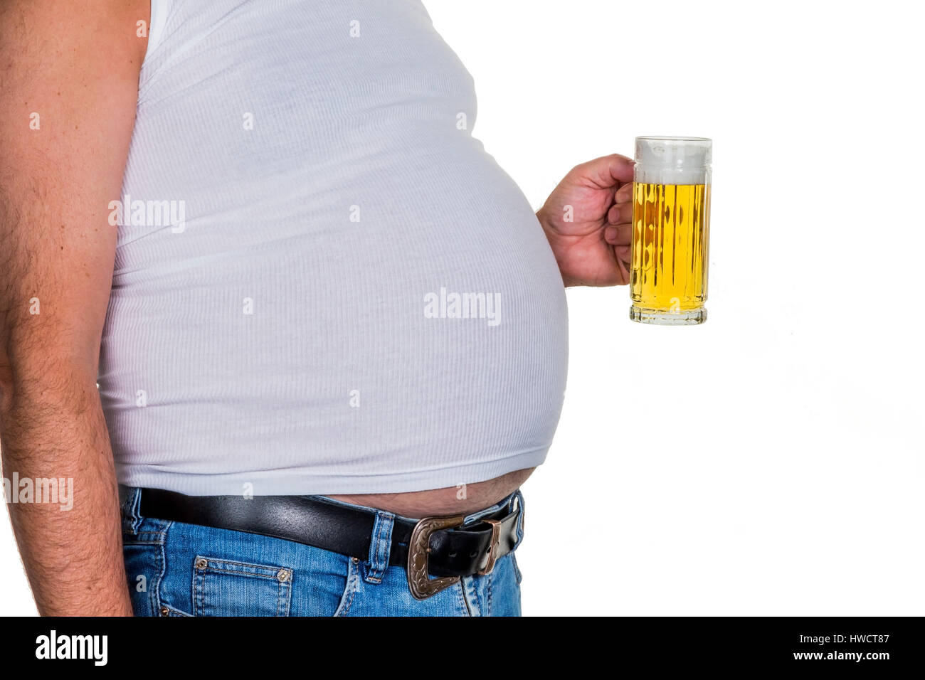 Man with overweight. Symbolic photo for beer belly, fruitless diets and ...