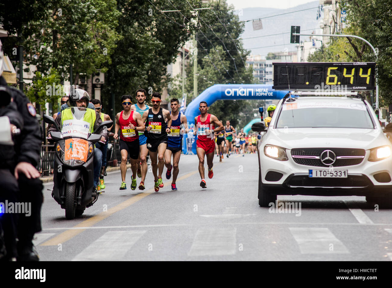 Athens, Greece. 19th Mar, 2017. The group of the leading athletes is ...