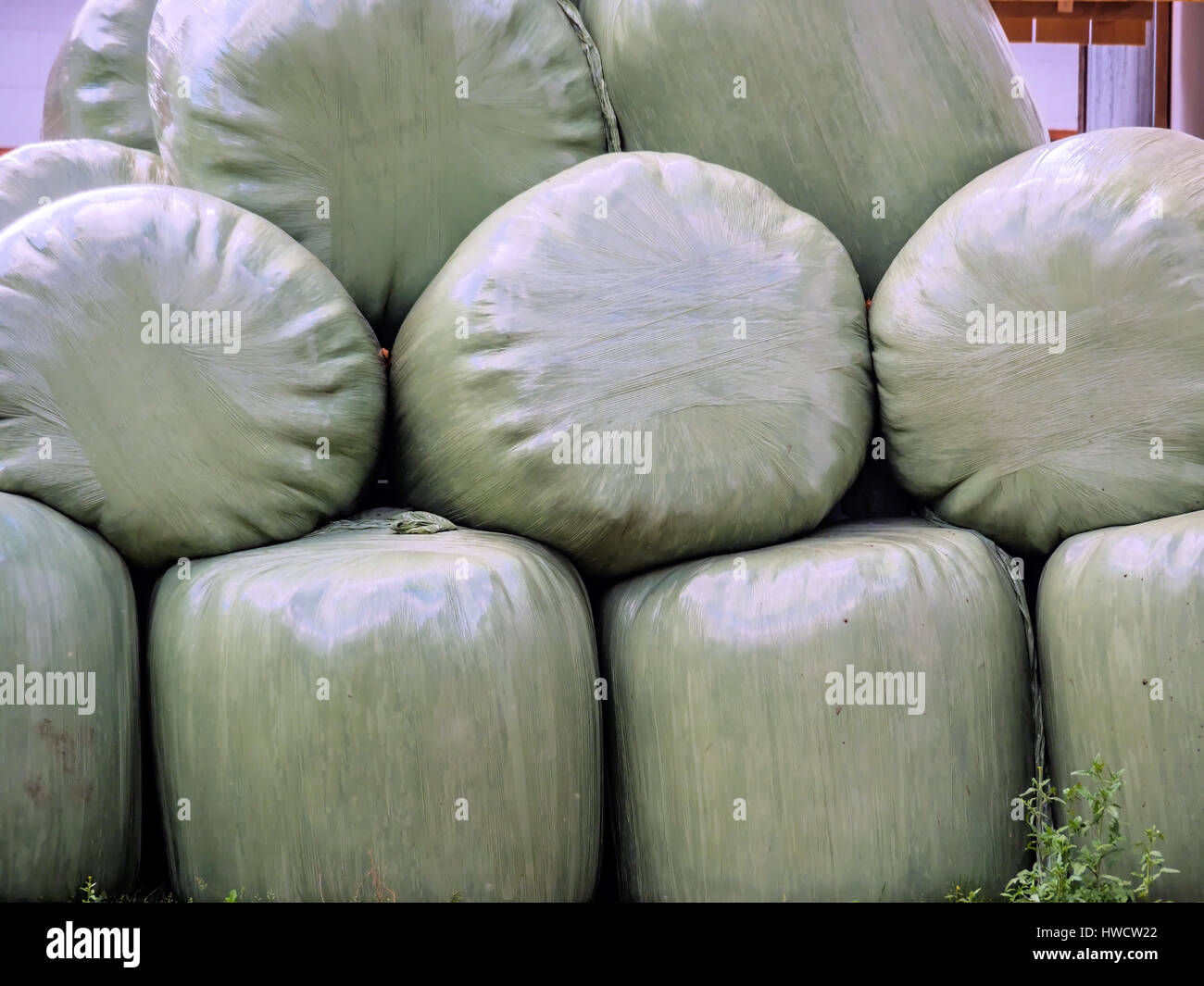 A farmer has stacked feed bale for the winter, Ein Landwirt hat ...