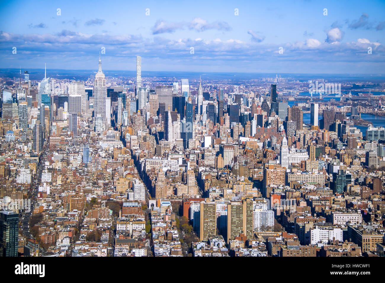 Skyline aerial view of Manhattan with skyscrapers - New York, USA Stock ...