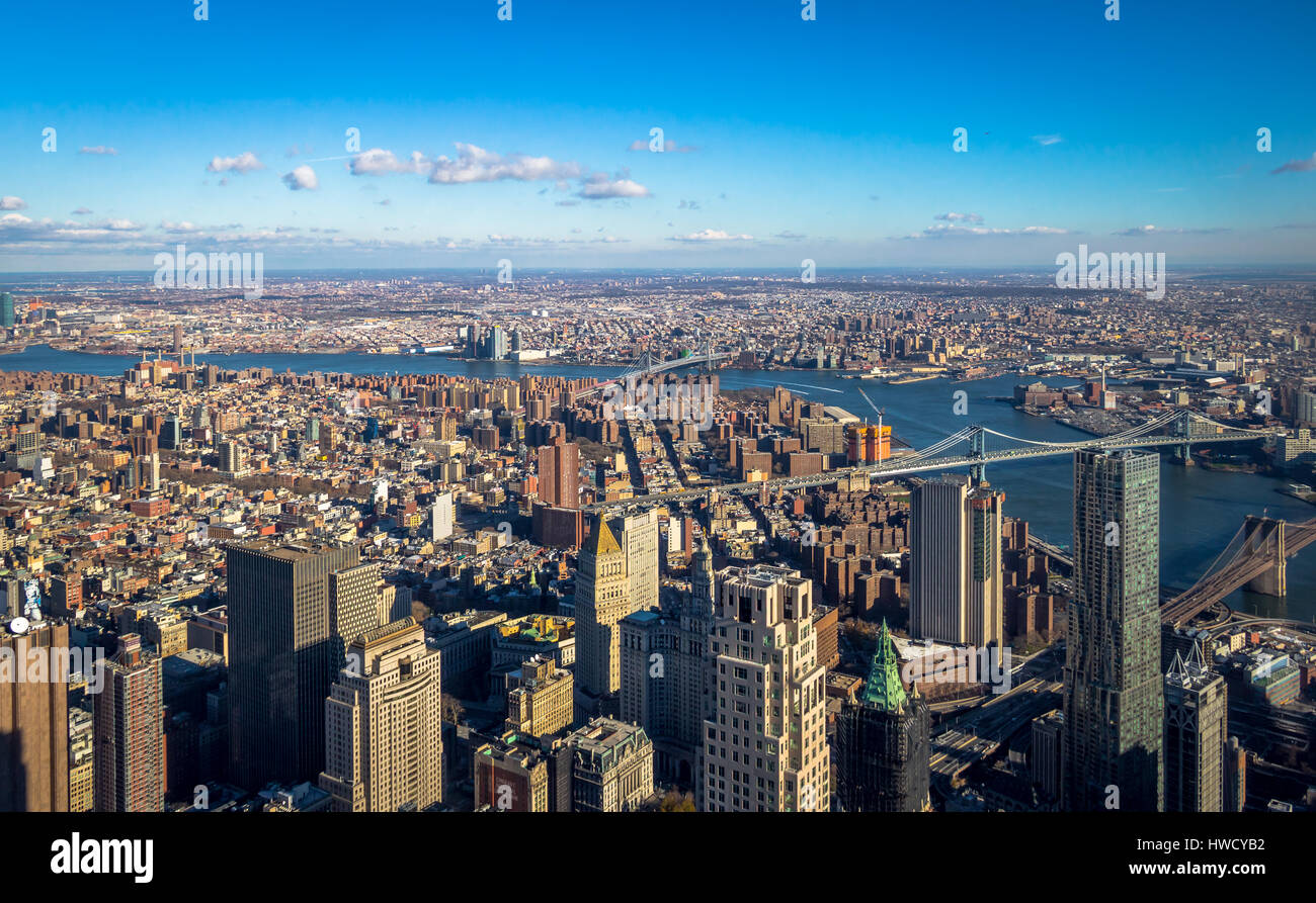 Aerial view of Brooklyn Bridge and Manhattan Bridge - New York, USA ...