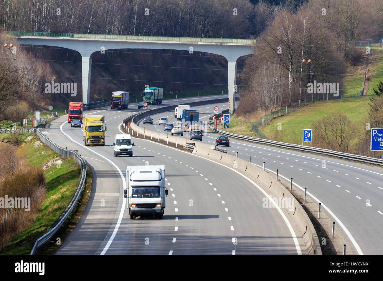 Trucks on the highway. Transport on the street for goods., Lastwagen ...