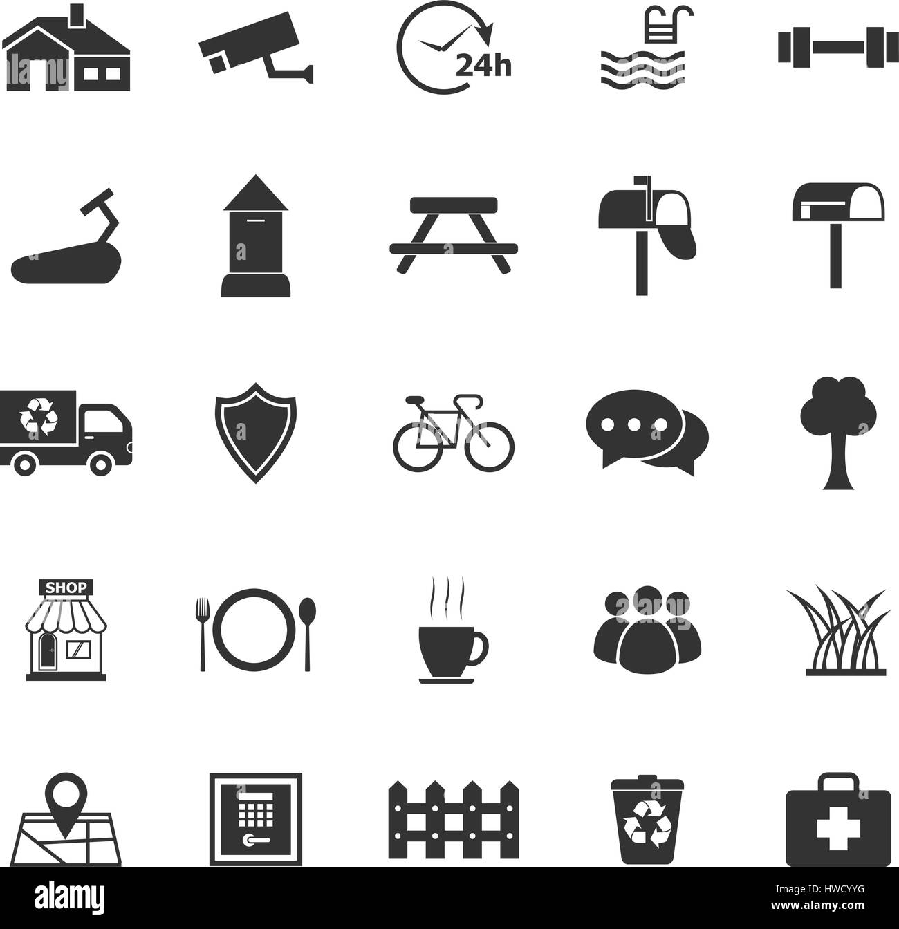 Village icons on white background, stock vector Stock Vector Image ...