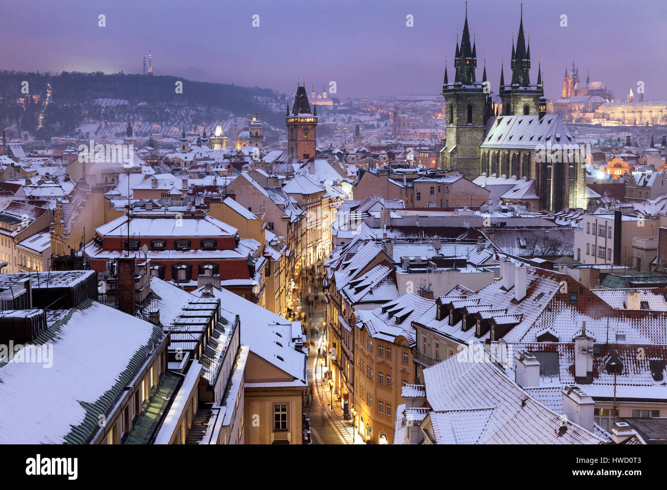 Clock prague snow hi-res stock photography and images - Alamy
