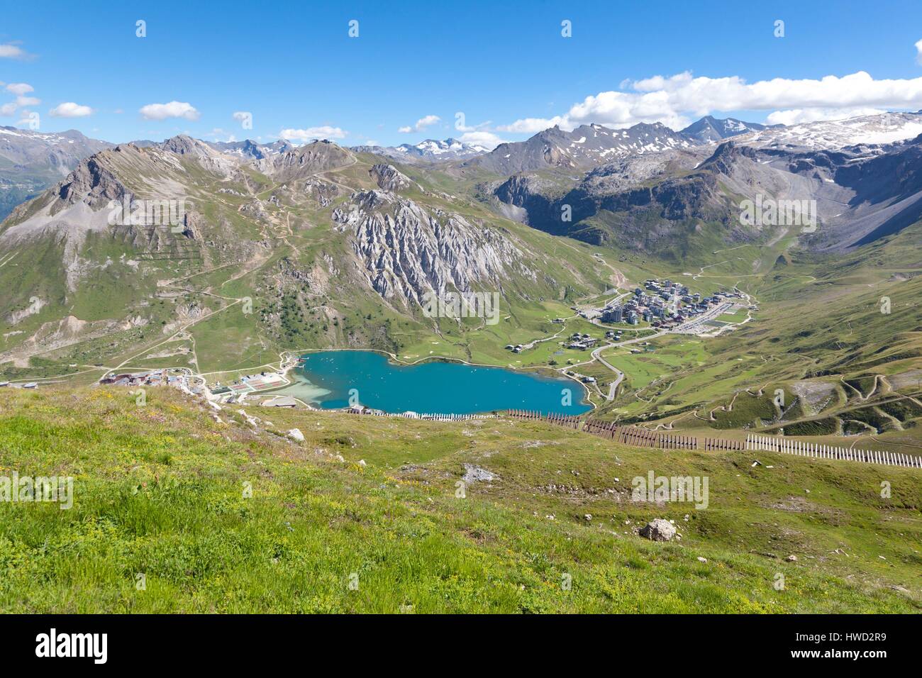 France, Savoie, Vanoise Massif, Tignes, Seen on the lake, Val Claret ...