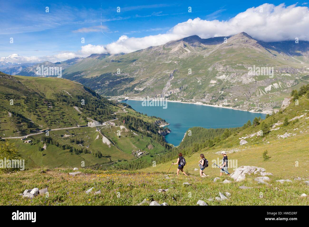 France, Savoie, Vanoise Massif, dam of Tignes, walkers Stock Photo - Alamy