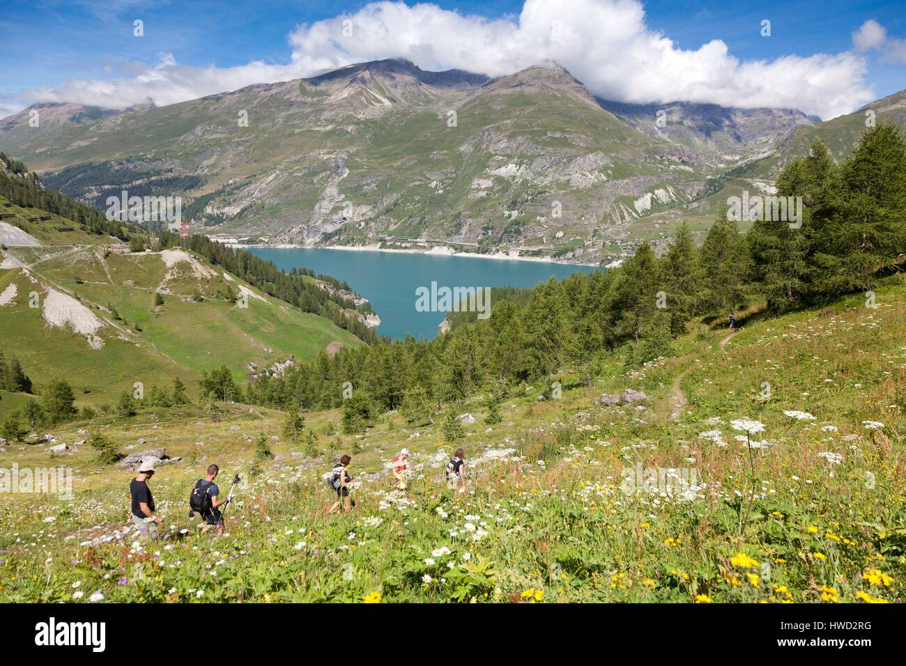 France, Savoie, Vanoise Massif, dam of Tignes, walkers Stock Photo - Alamy