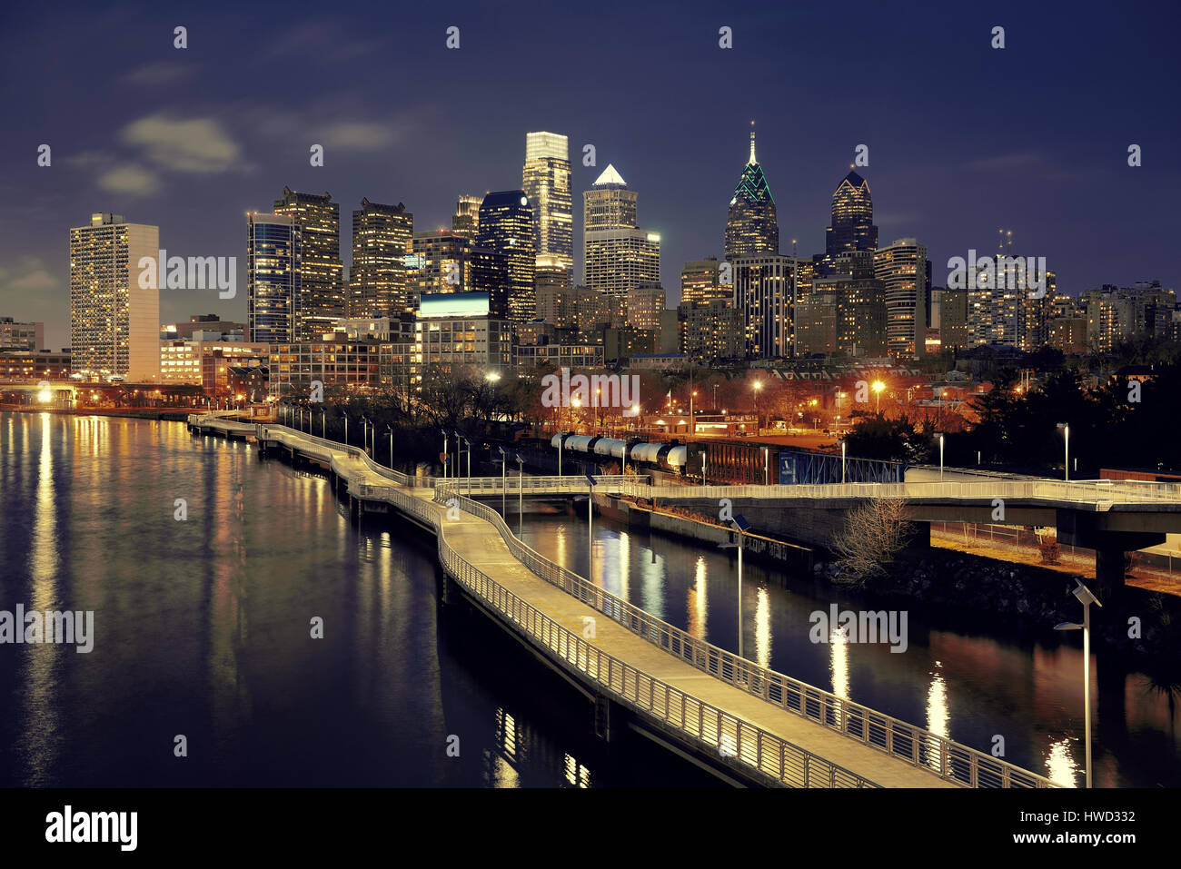 Philadelphia skyline at night with urban architecture Stock Photo - Alamy