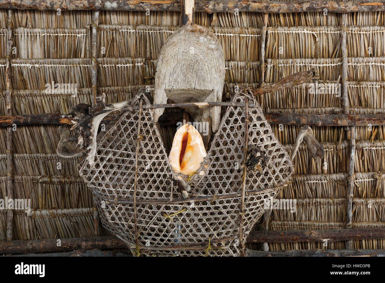 Tanzania, Zanzibar, Jambiani,fishing object hanging in a cabin of a ...
