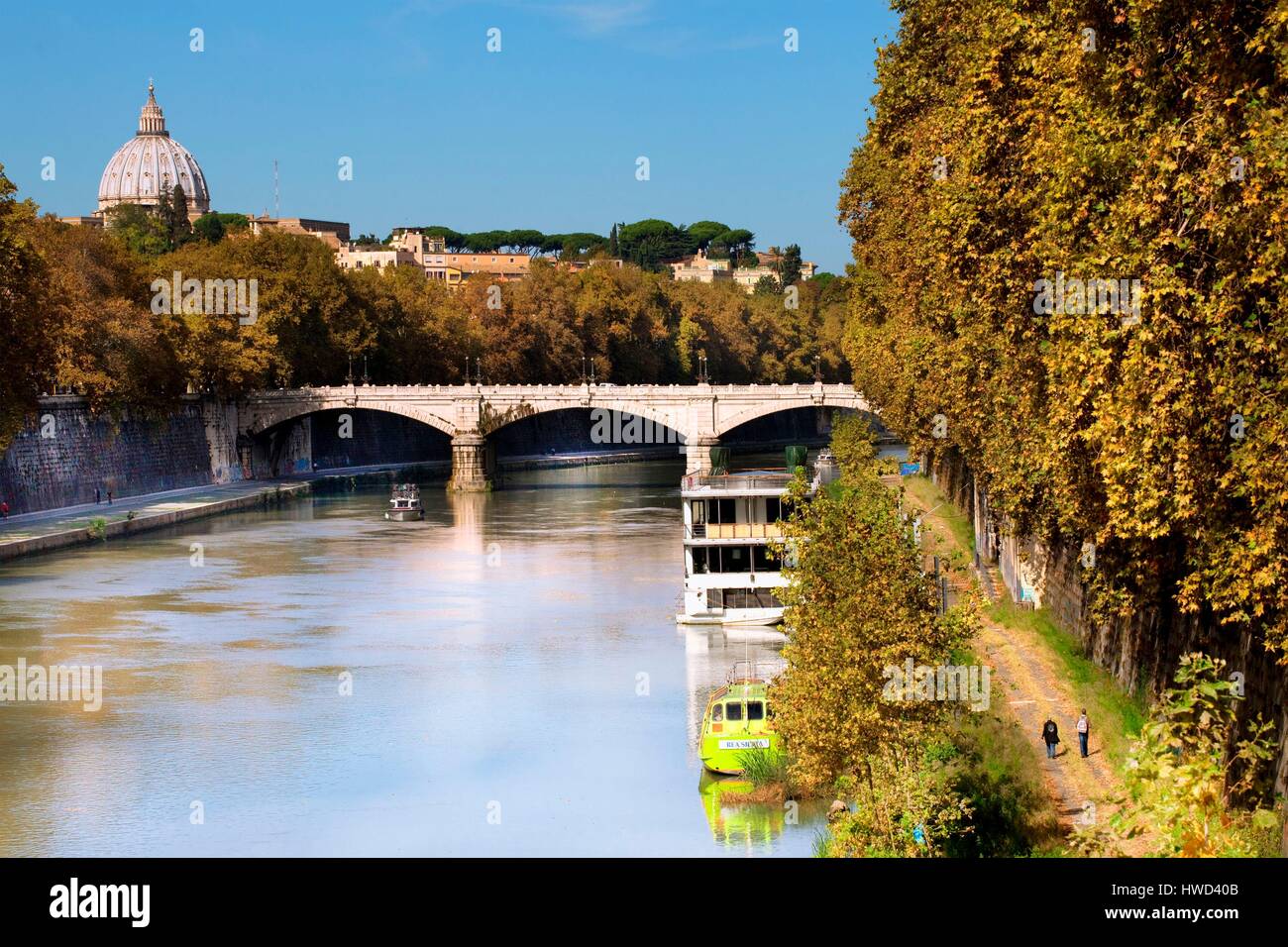 Italy, Latium, Rome, Saint Peter's basilica from the Tiber River ...