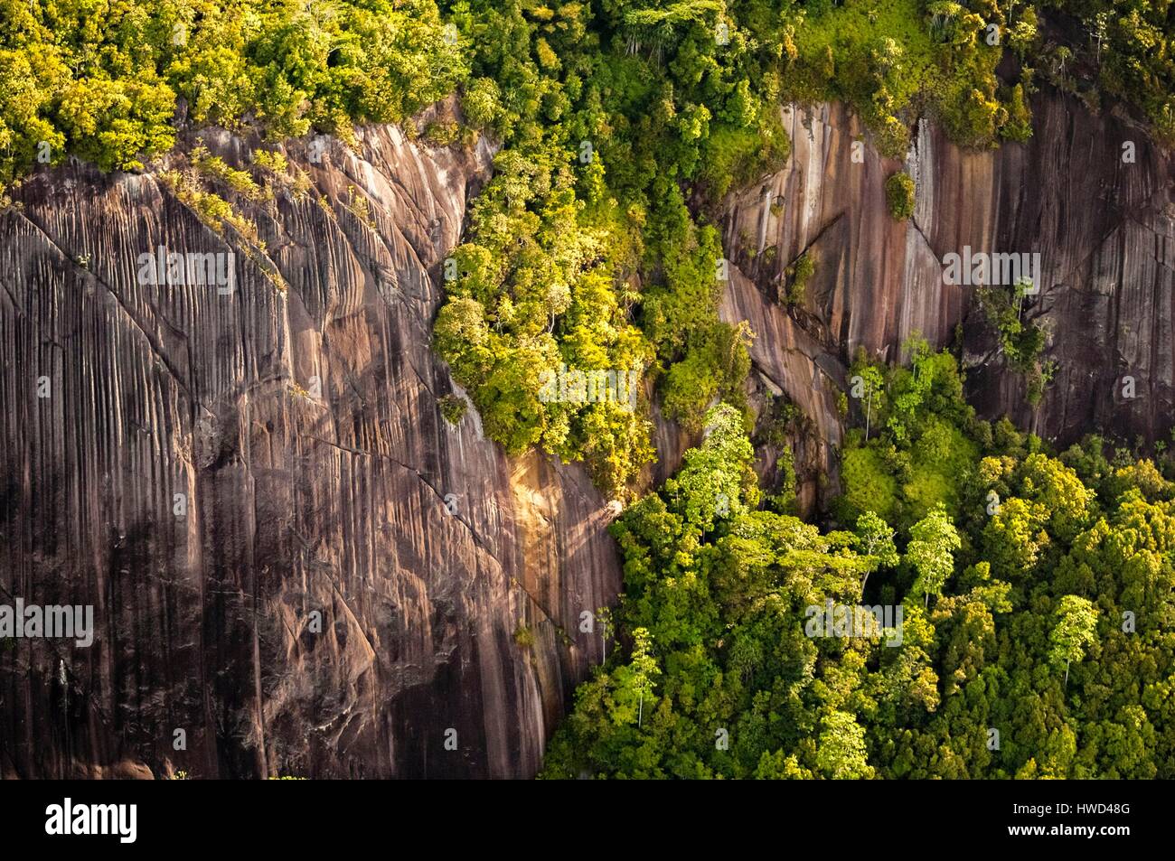 Seychelles, Mahe island, the rainforest and granite cliffs of the Morne ...