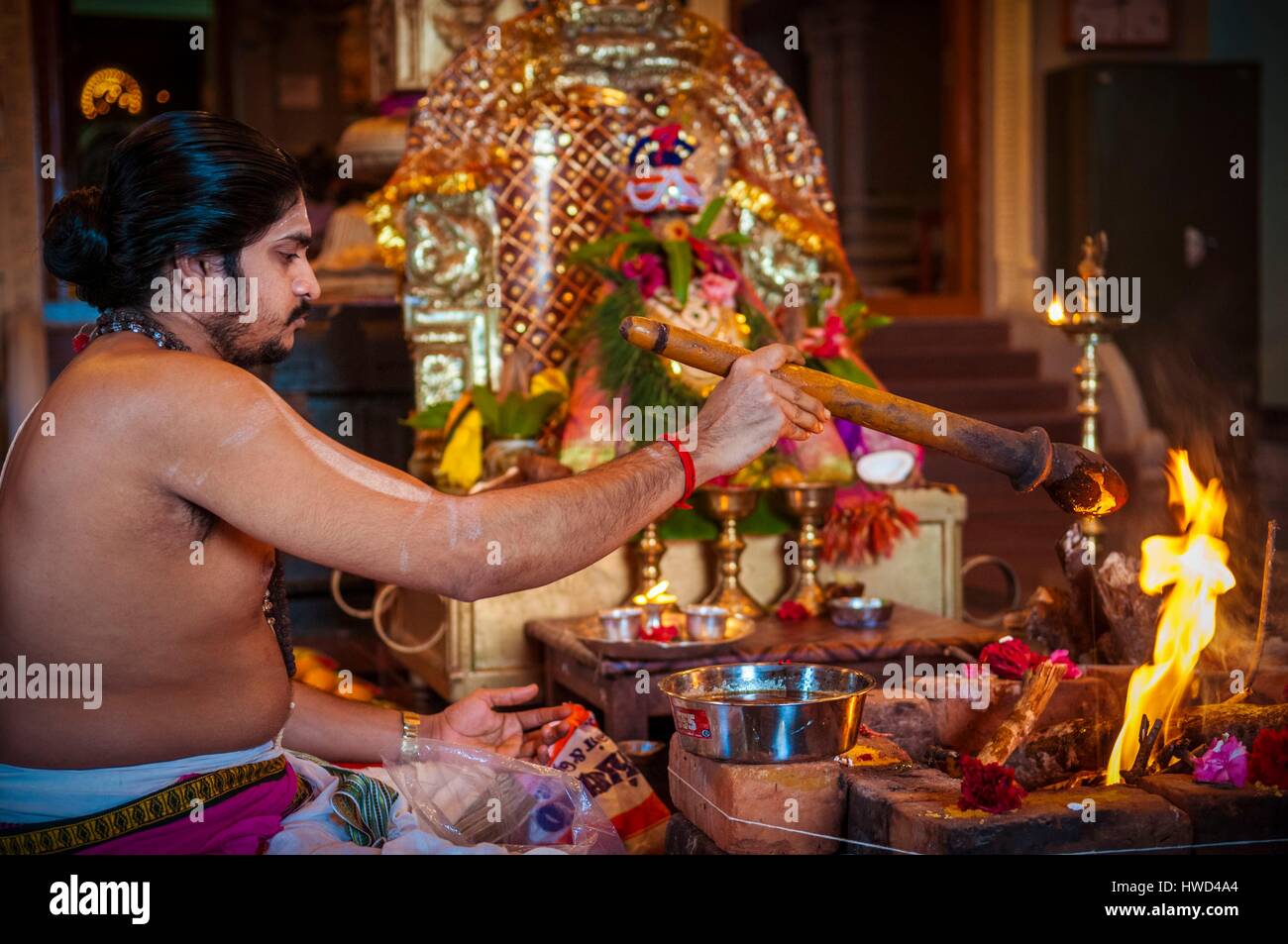 Seychelles, Mahe island, Victoria, ritual in the Tamil temple Sri ...
