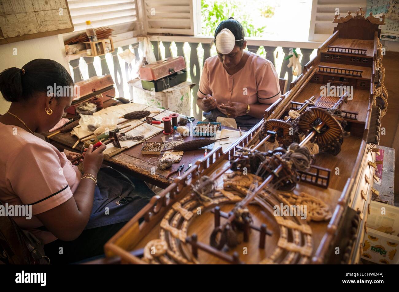 Seychelles, Mahe island, Le Cap, at the craft village, the expertise of ...