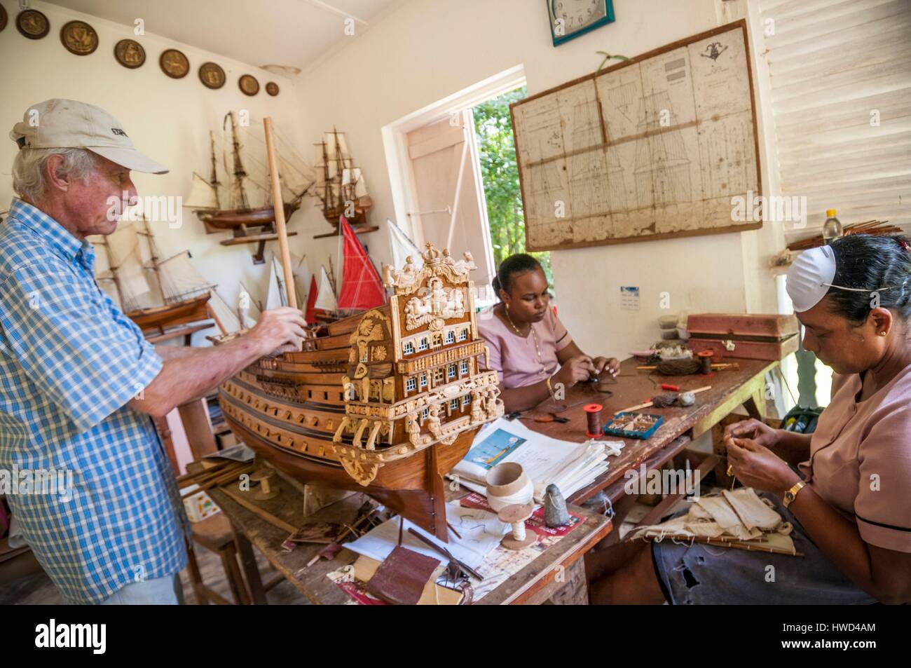 Seychelles, Mahe island, Le Cap, at the craft village, the expertise of ...