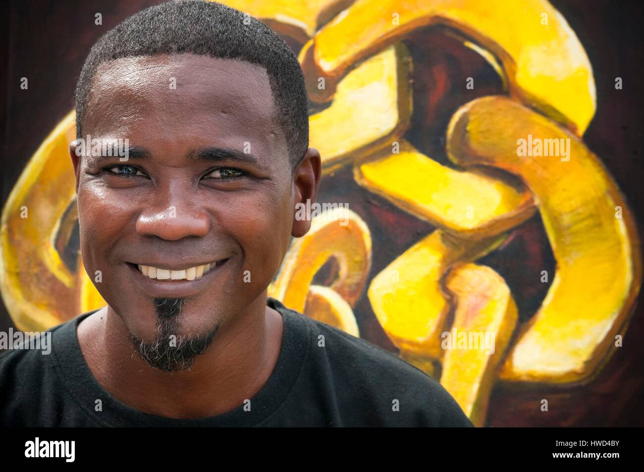 Seychelles, Mahe island, the painter Charles DODO in the garden of his ...