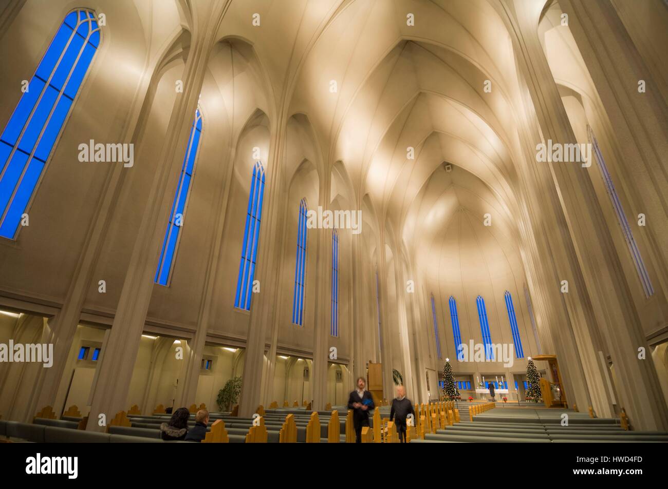 Iceland, Reykjavik, interior of the Hallgrímskirkja Lutheran church of ...