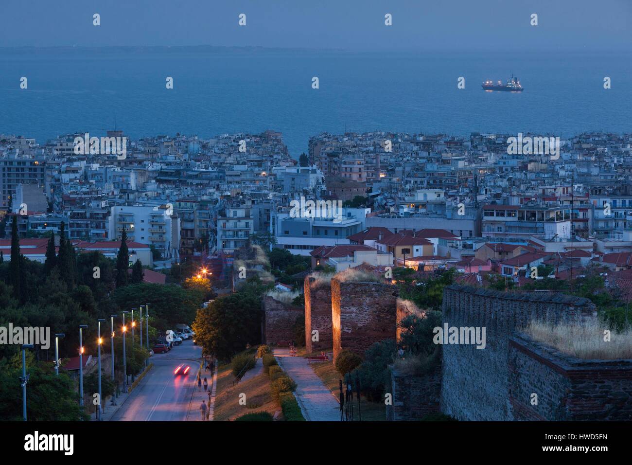 Greece, Central Macedonia Region, Thessaloniki, elevated city view from the Upper Town with ...