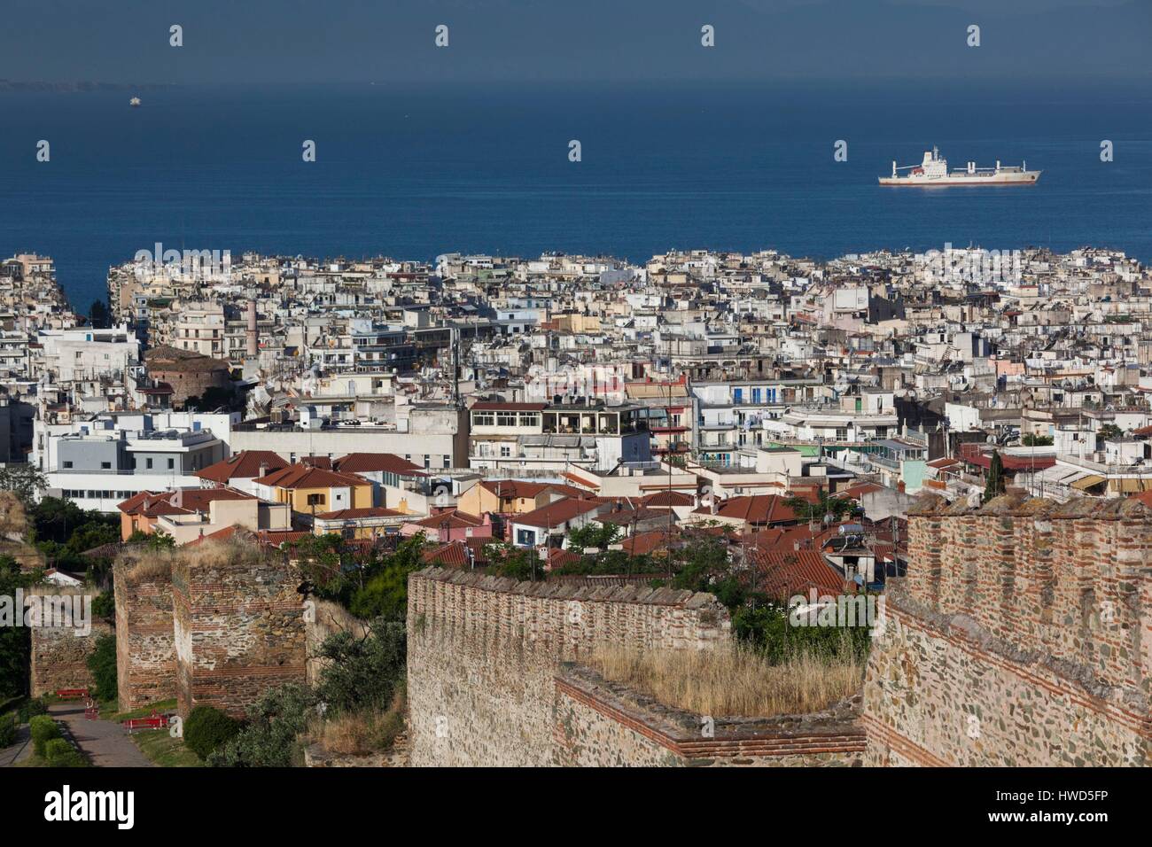 Greece, Central Macedonia Region, Thessaloniki, elevated city view from the Upper Town with ...