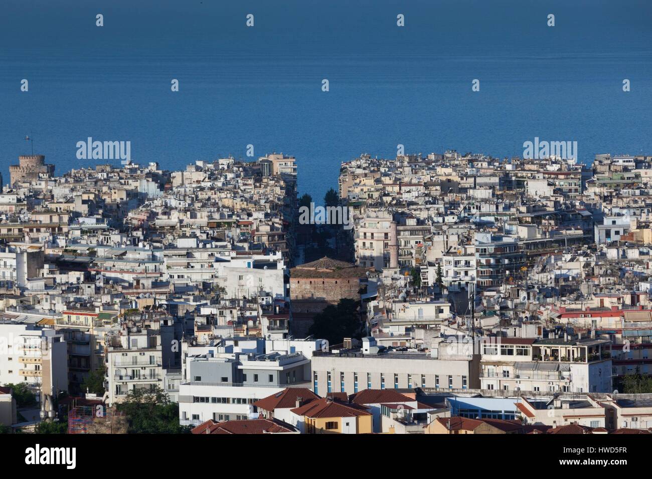 Greece, Central Macedonia Region, Thessaloniki, elevated city view from the Upper Town Stock ...