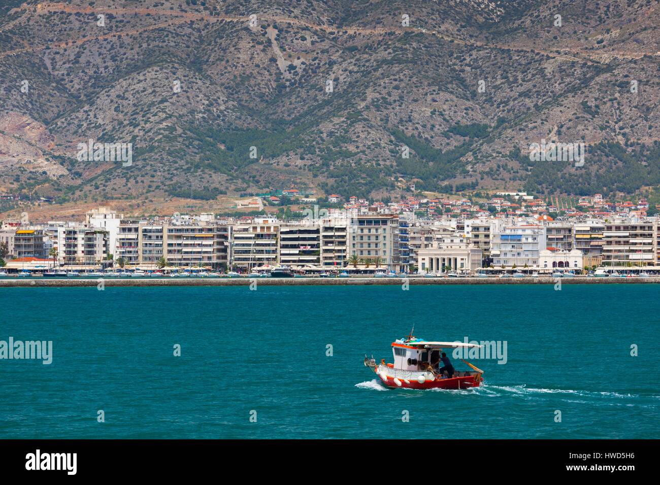 Greece, Thessaly Region, Pelion Peninsula, Volos, waterfront buildings ...