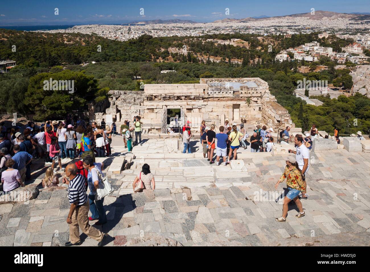 Greece, Central Greece Region, Athens, Acropolis, visitors entering ...