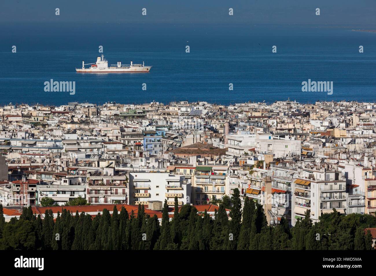 Greece, Central Macedonia Region, Thessaloniki, elevated city view from the Upper Town Stock ...