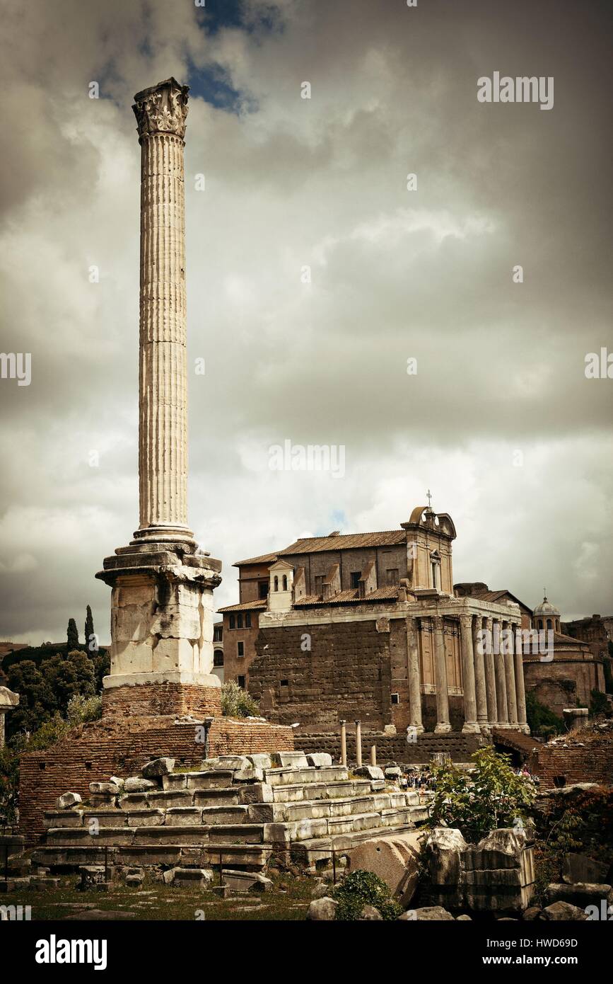Columns. Rome Forum with ruins of historical buildings. Italy Stock ...