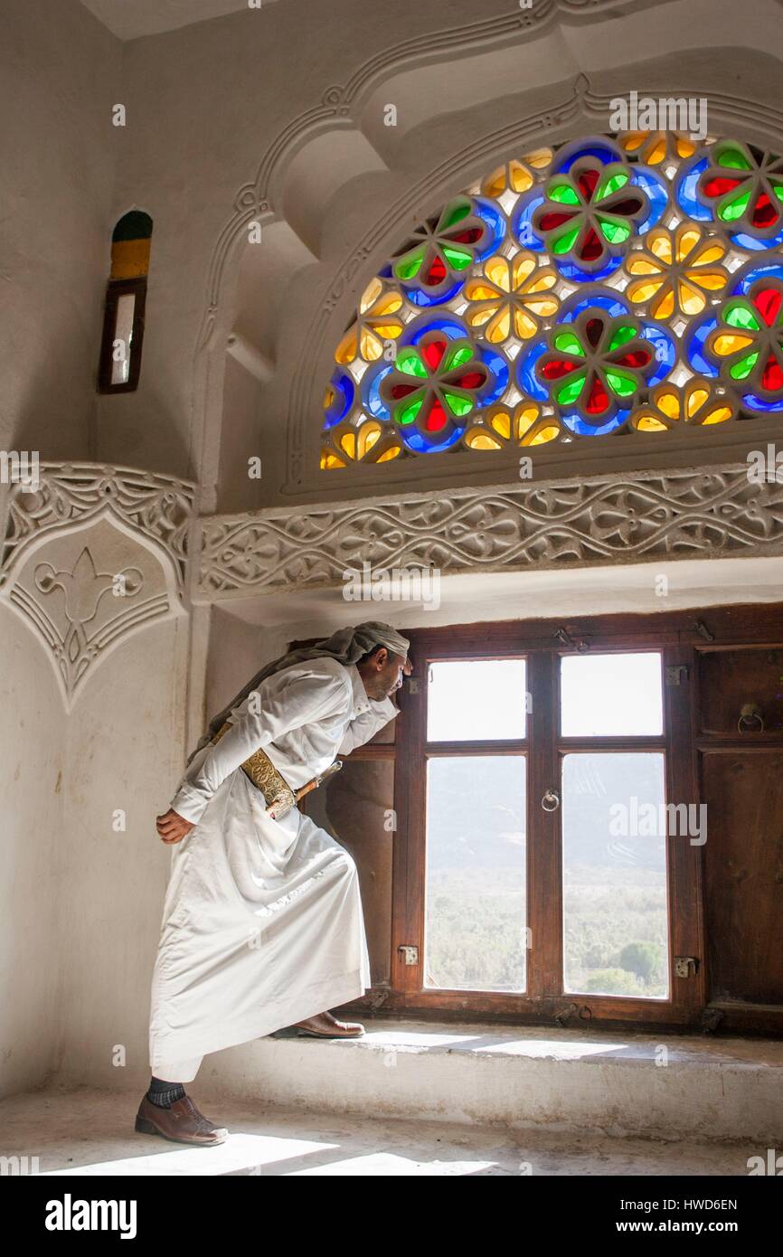 Yemen, a mafraj (living room) in the Dhar Al Hajjar in the Wadi Dhar ...