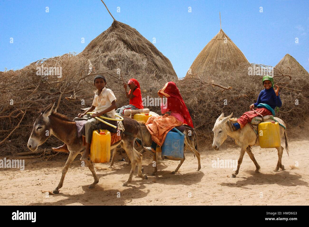 Yemen, Tihama, in the villages, the earthen huts are covered with long ...