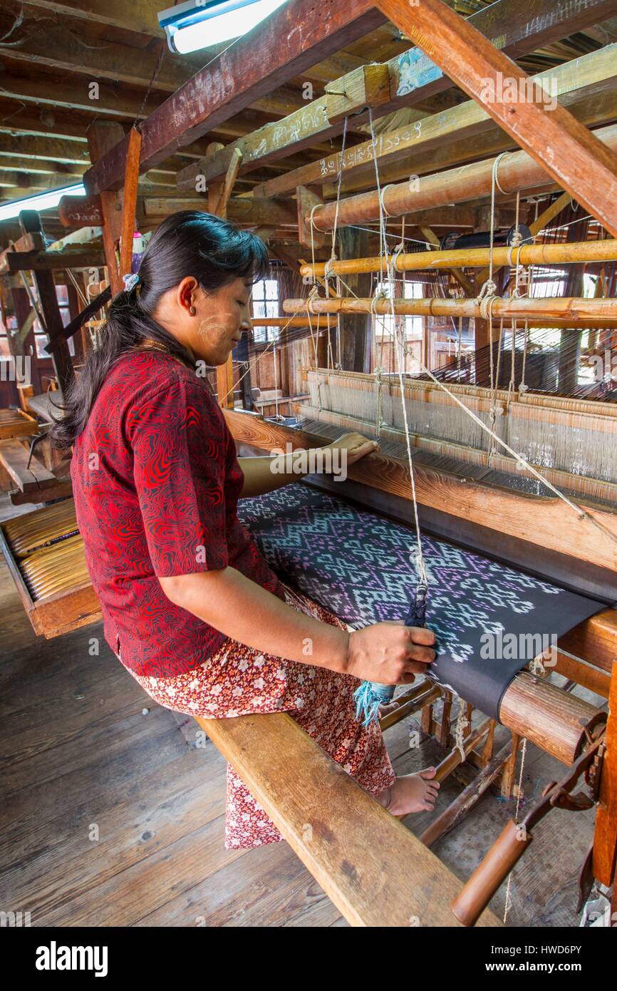 Myanmar (Burma), Shan district, Inle lake, weaving workshop, Intha ...
