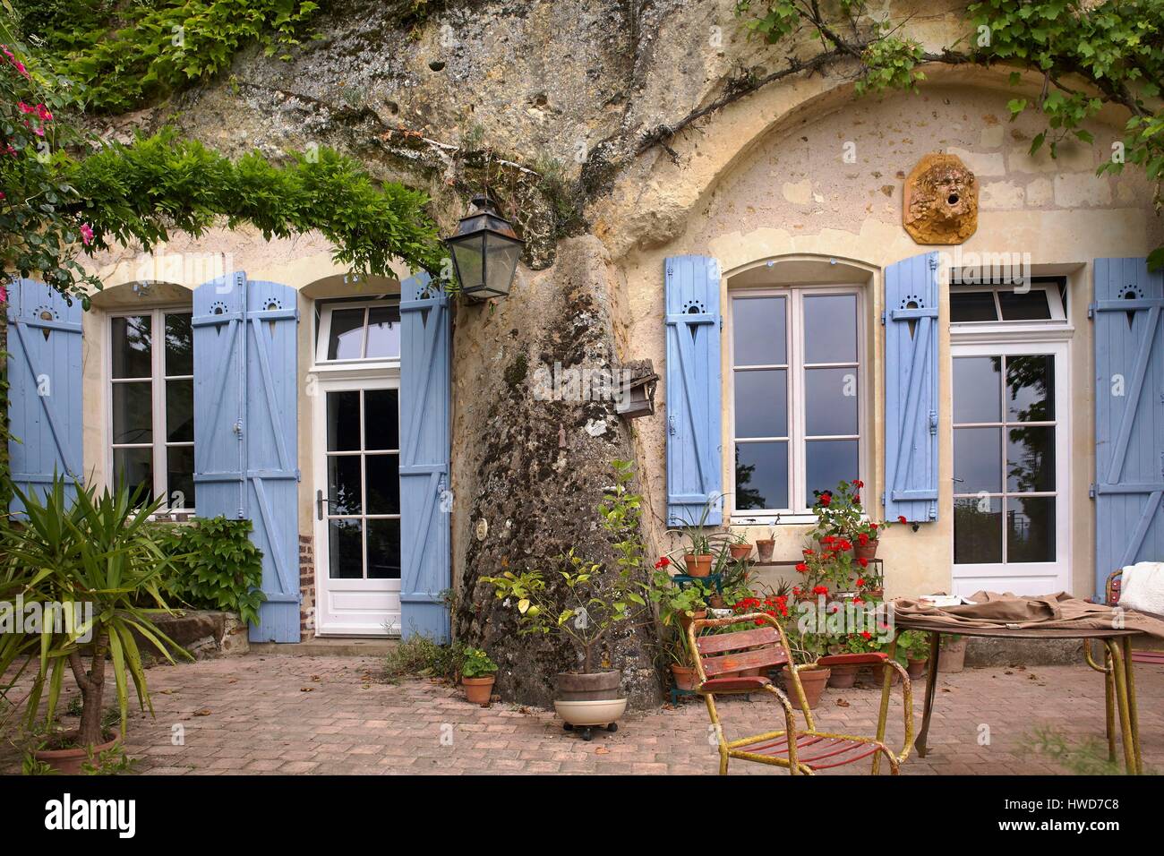 France, Loir et Cher, Troo, Terrace of a Cave house Stock Photo - Alamy