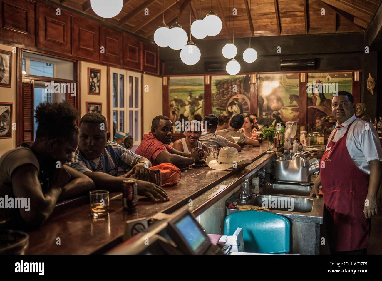 Cuba, Sancti Spiritu province, Trinidad, bar El Floridita, night Stock ...
