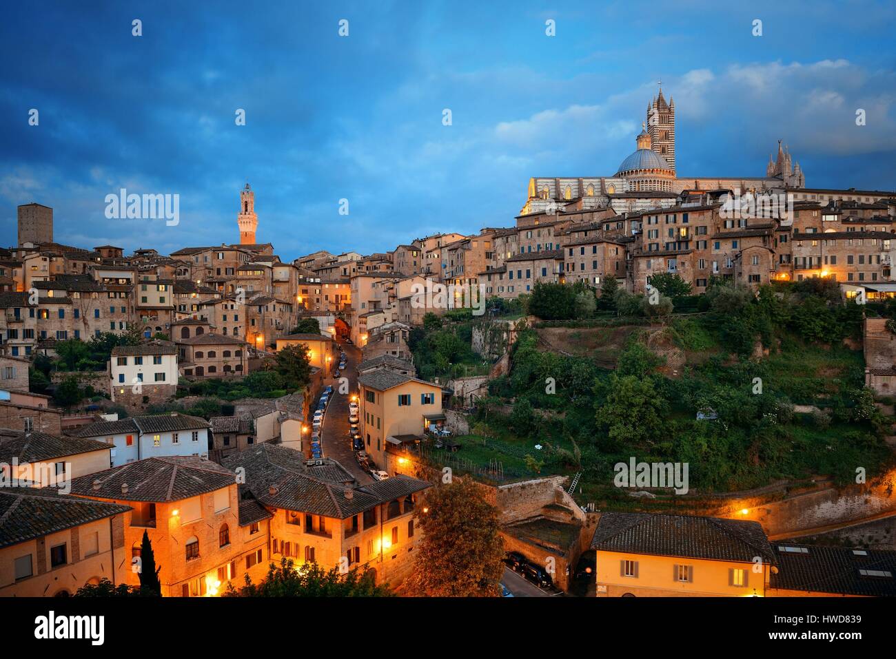 Medieval town Siena skyline view with historic buildings in Italy at ...