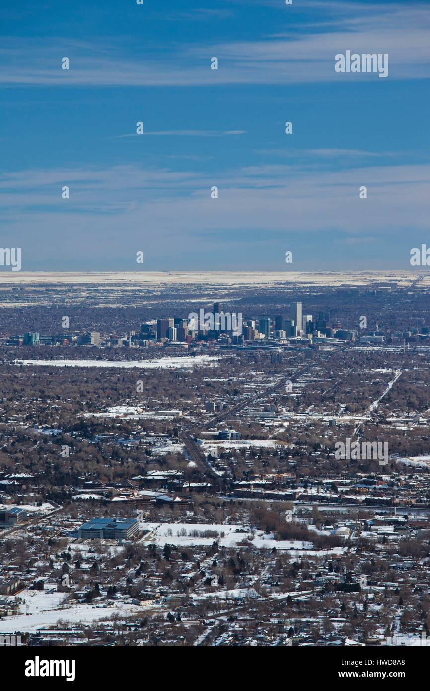 United States, Colorado, Golden, elevated view of Denver from Lookout ...