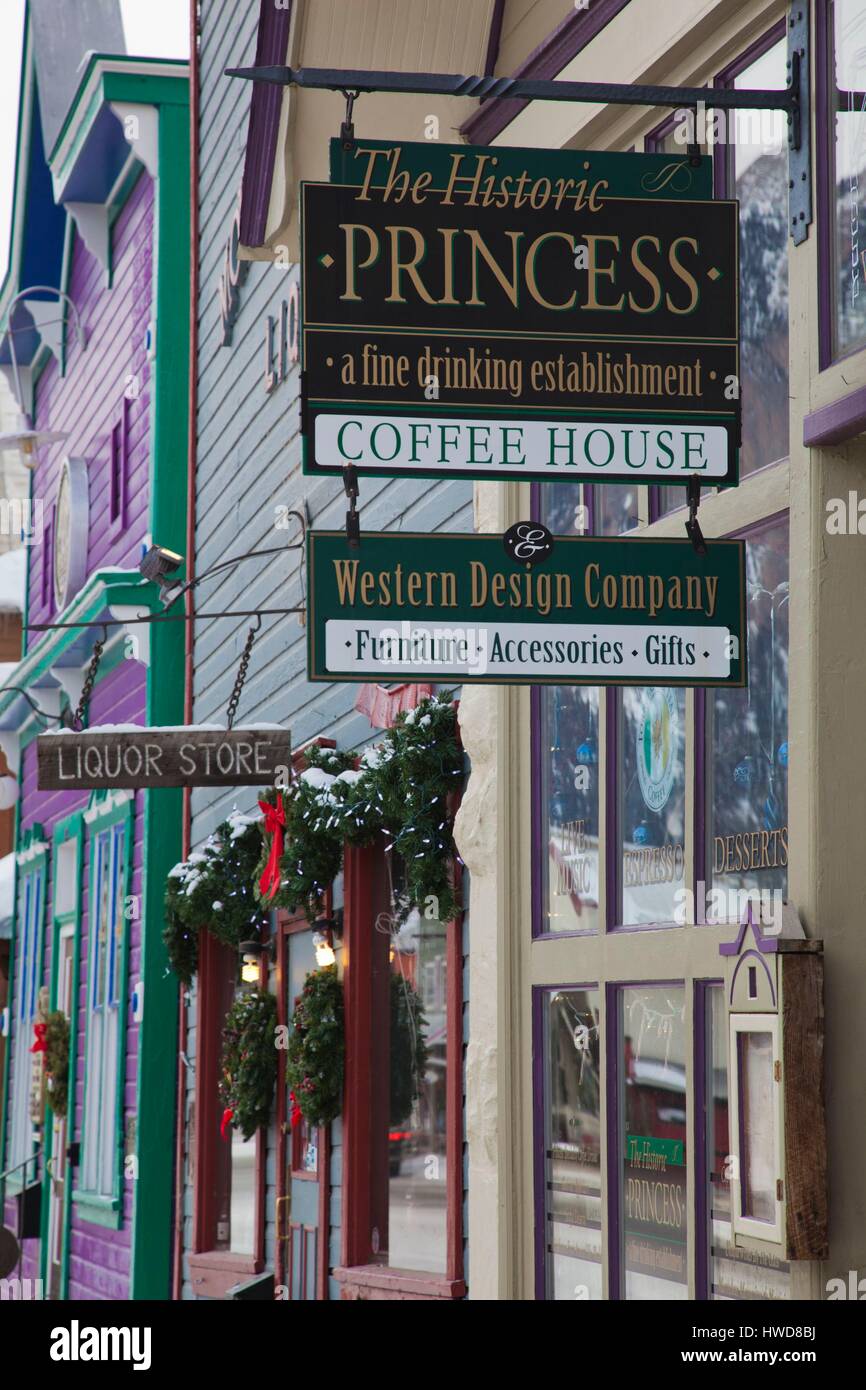 United States, Colorado, Crested Butte, sign of the Princess Coffee ...