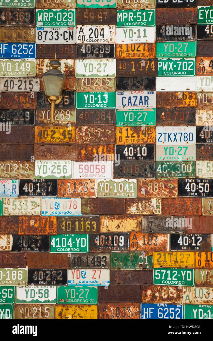 United States, Colorado, Crested Butte, building with license plate ...