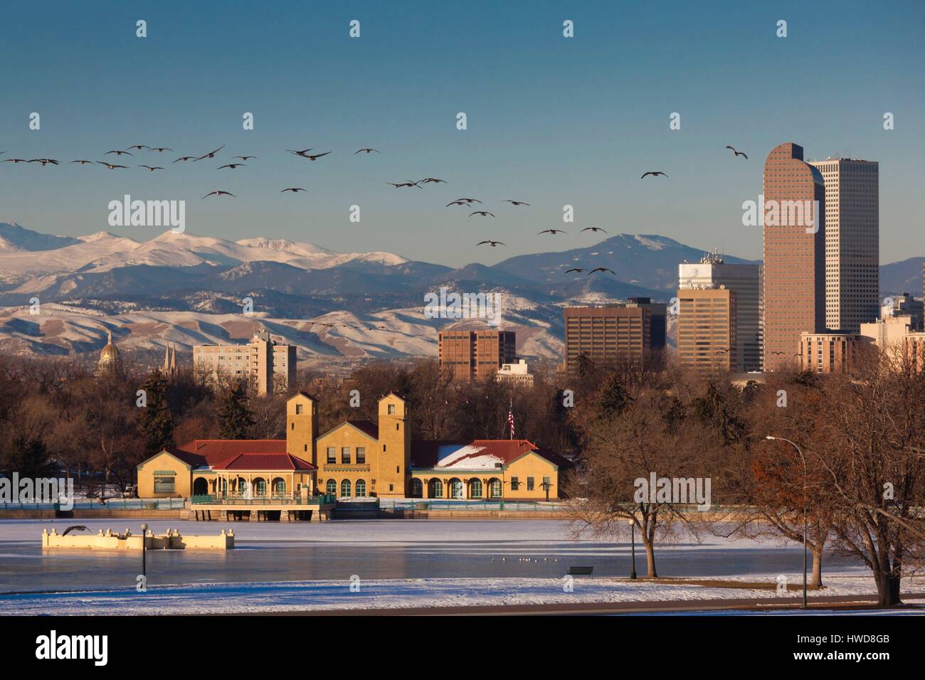 United States, Colorado, Denver, city view from City Park, dawn Stock ...