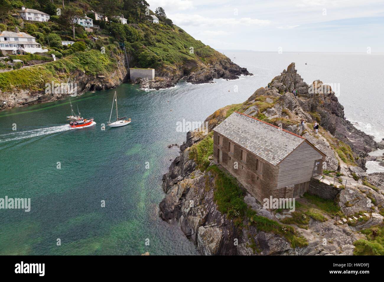 United Kingdom, Cornwall, Polperro, Peak Rock and The Net Loft ...