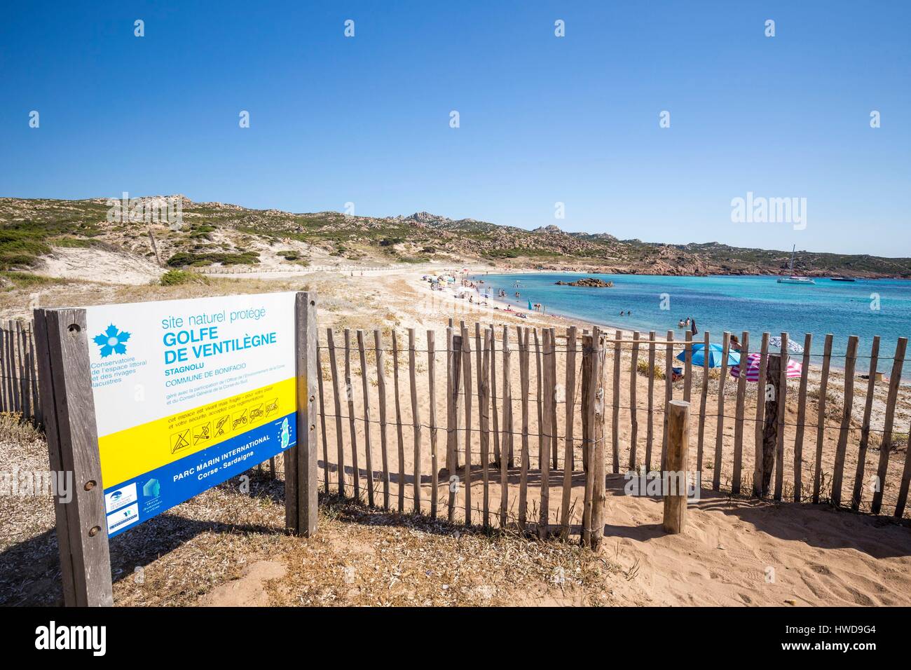 France, Corse du Sud, Bonifacio, beach and turquoise blue waters of the ...