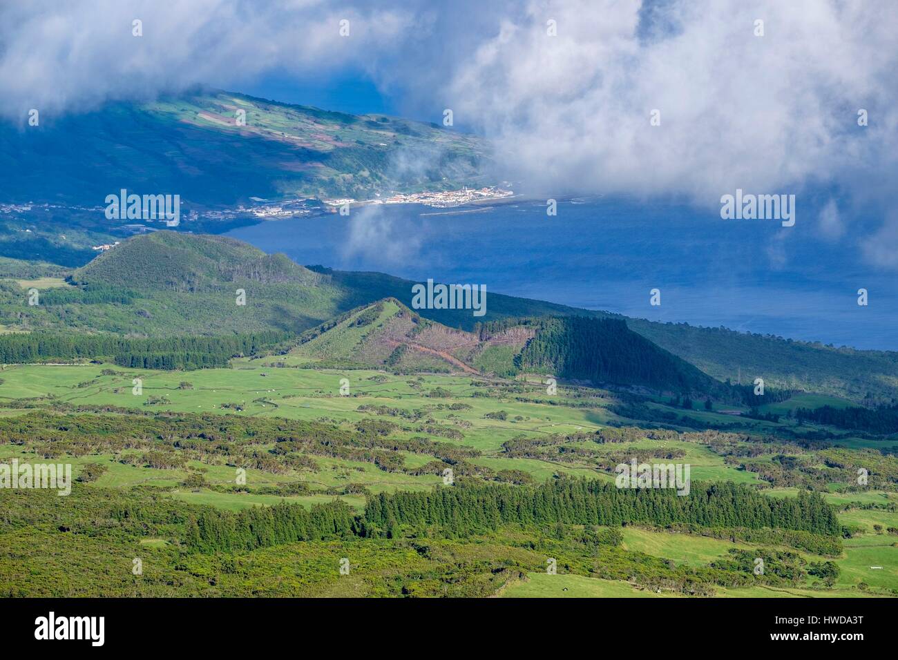 Portugal, Azores archipelago, Pico island, panoramic view from Pico da ...