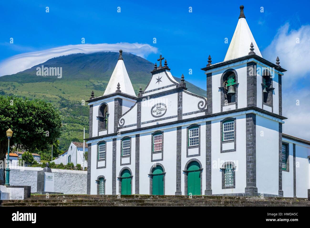 Portugal, Azores archipelago, Pico island, Sao Mateus church and Pico ...