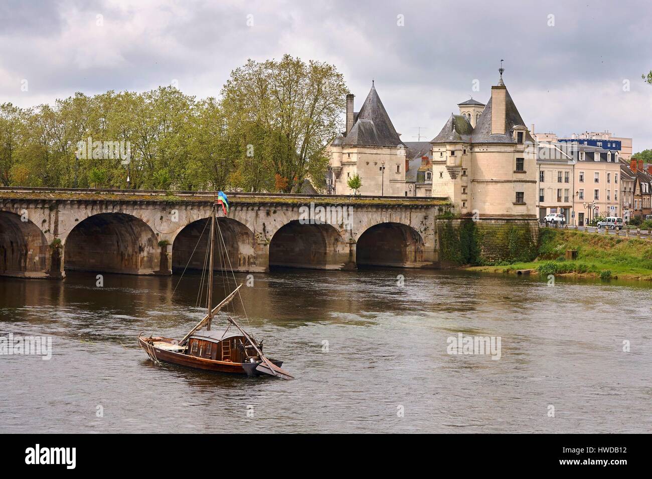 France, Vienne, Chatellerault, Henri IV Bridge and Towers located on ...