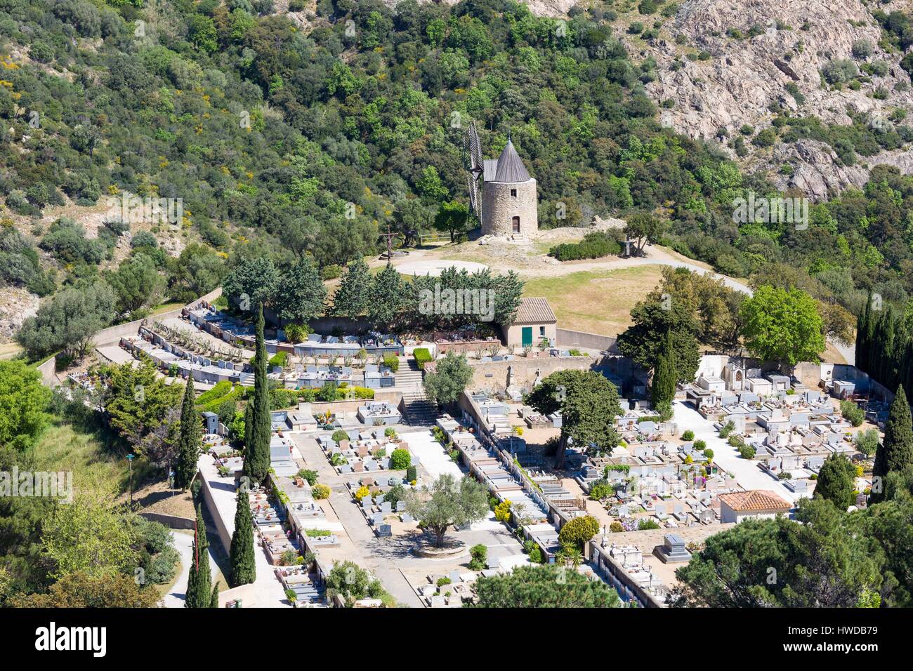 France, Var, Grimaud, Saint Roch windmill and cemetery Stock Photo - Alamy