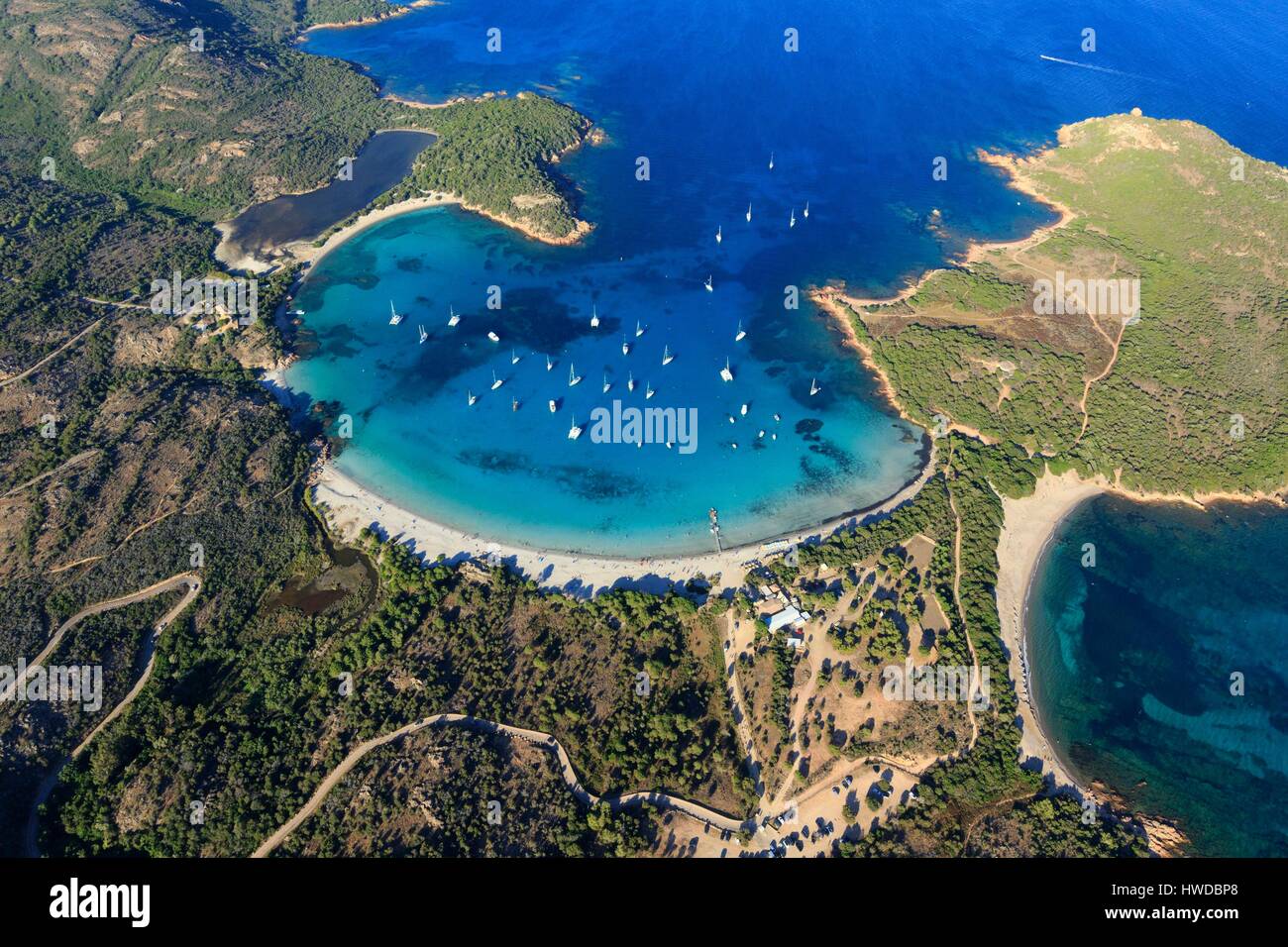 France, Corse du Sud, Bonifacio, Rondinara beach (aerial view Stock ...